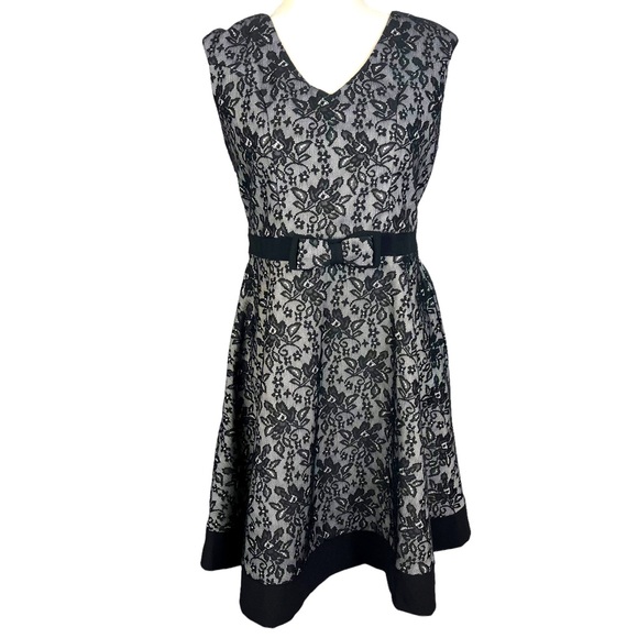 Zara | Dresses | Zara Black Floral Pattern Lace Fit And Flare Dress ...